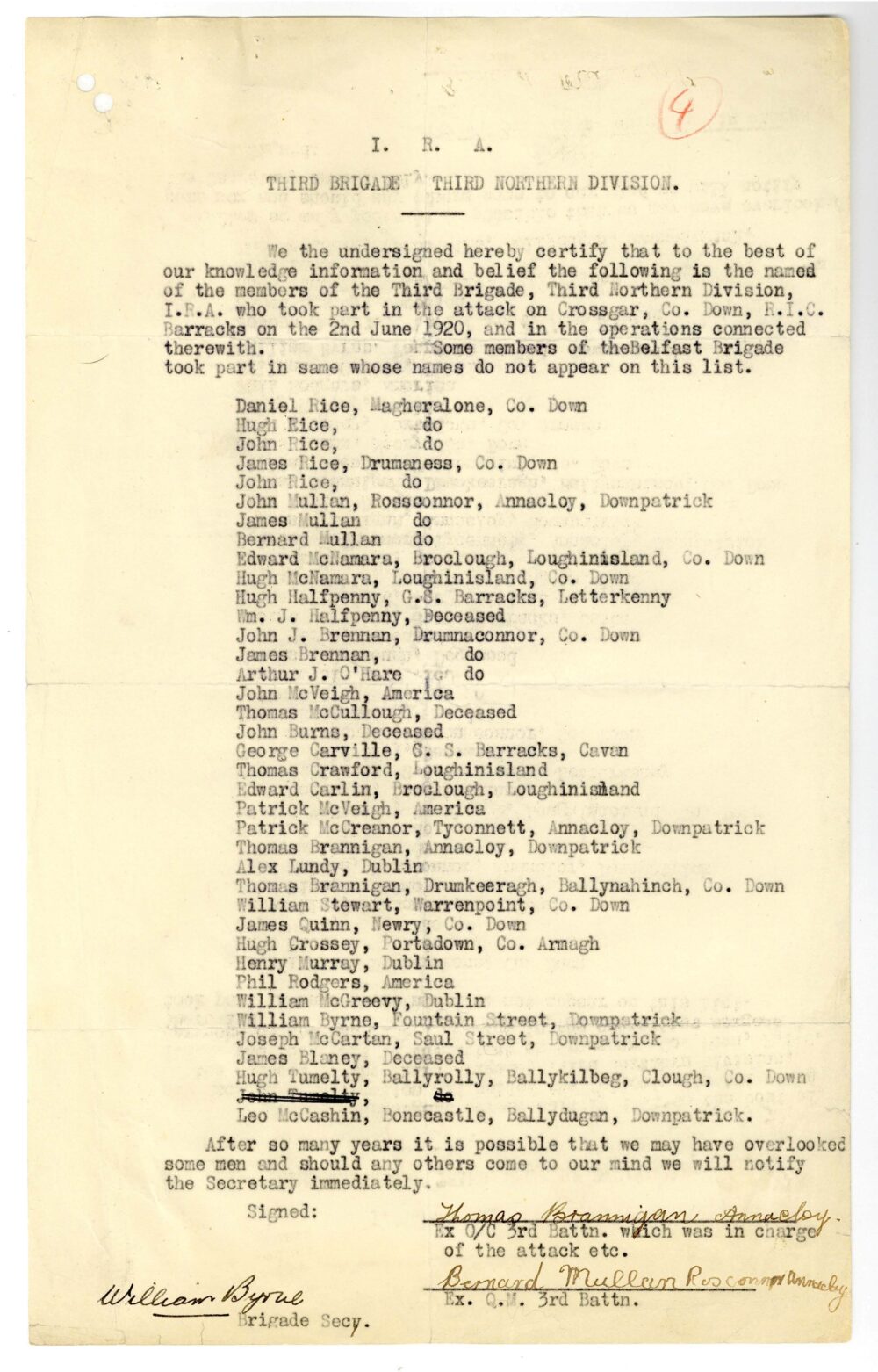 Military Archives | Attack on Crossgar Barracks