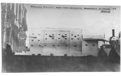Military Archives | P19: (a) Armoured vehicles made from locomotive…