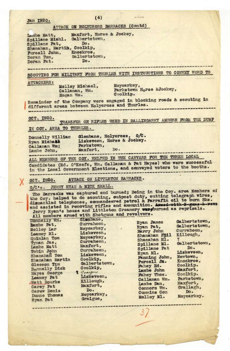 Military Archives | Attack on Holycross RIC Barracks